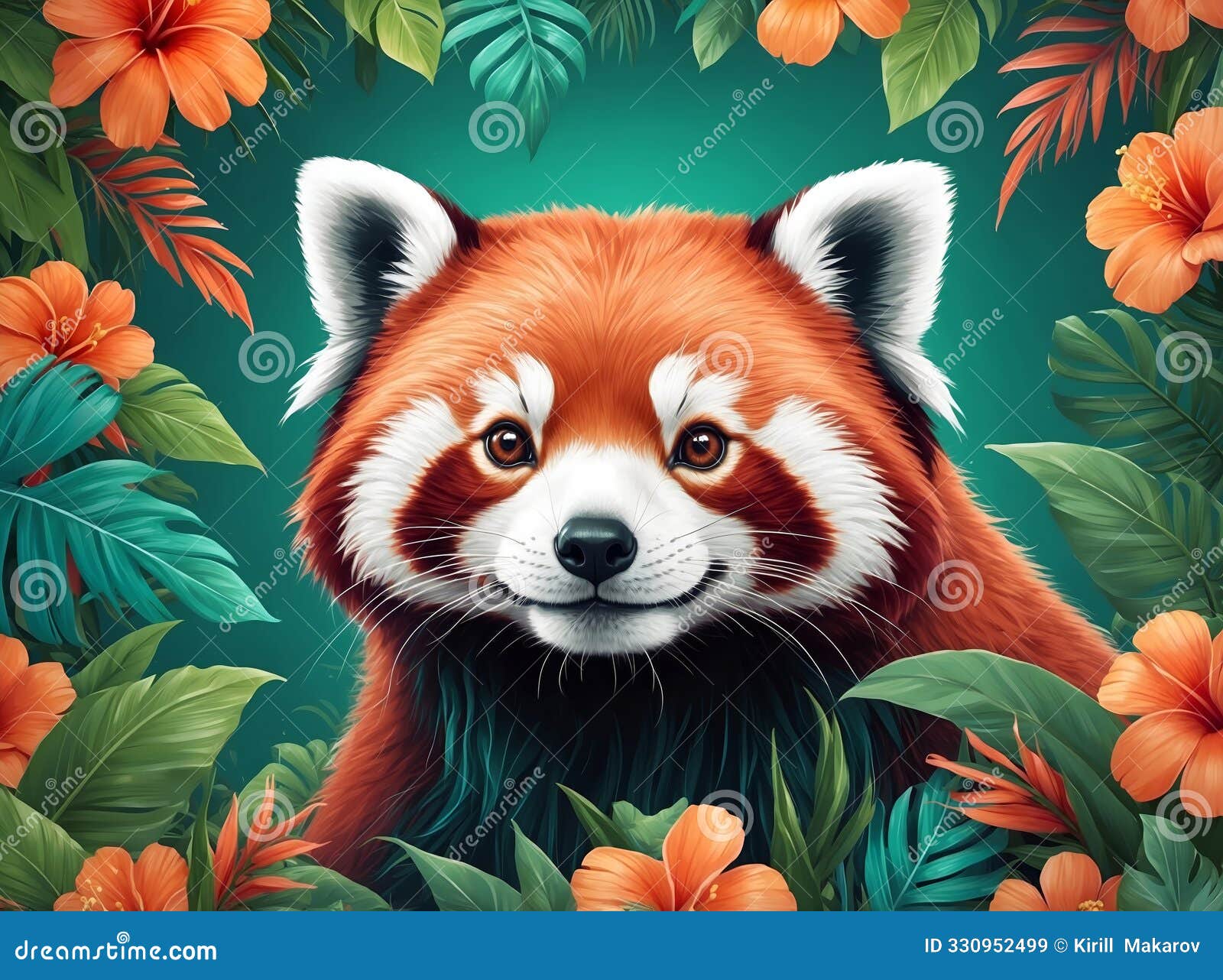 Red Panda Posing with Tropical Flowers and Plants. Ai Generated Stock ...