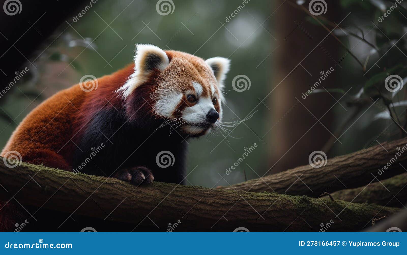 Red Panda Sitting on Bamboo Branch Staring Generated by AI Stock Image ...
