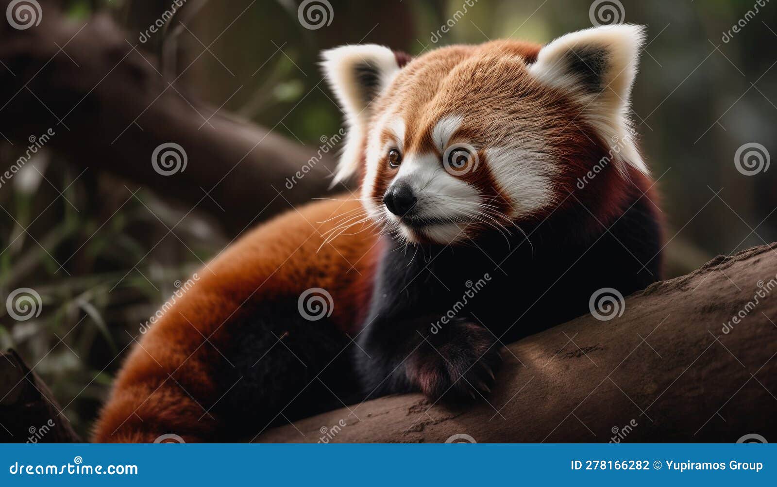 Red Panda Sitting on Bamboo, Staring Ahead Generated by AI Stock Photo ...