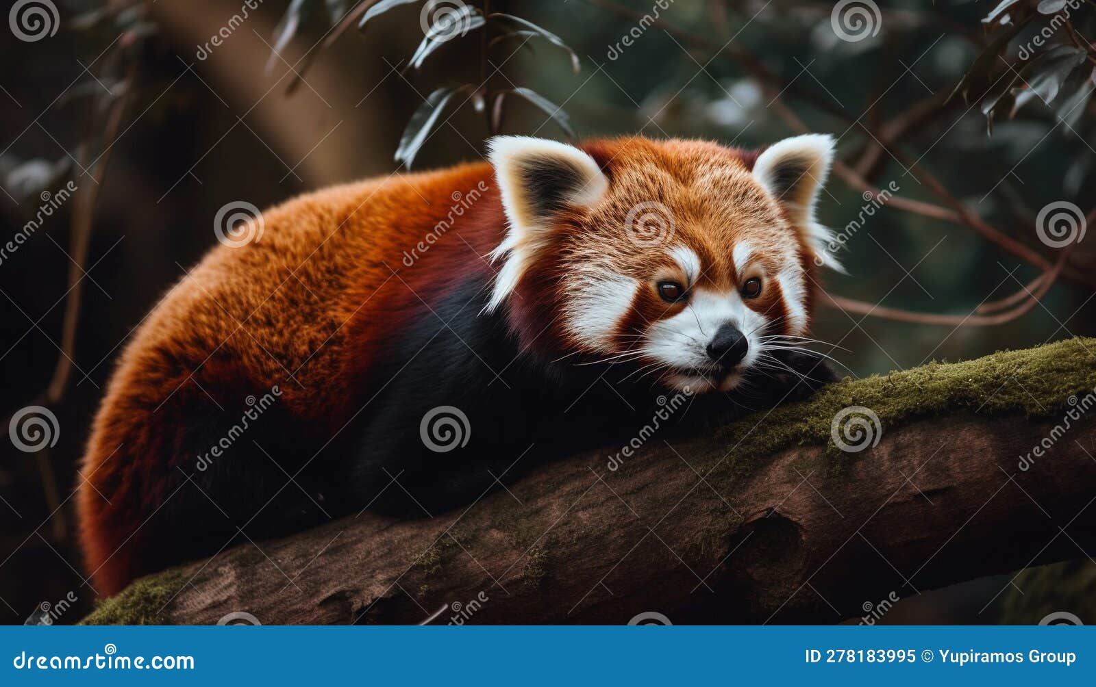 Red Panda Sitting on Branch, Staring Ahead Generated by AI Stock ...