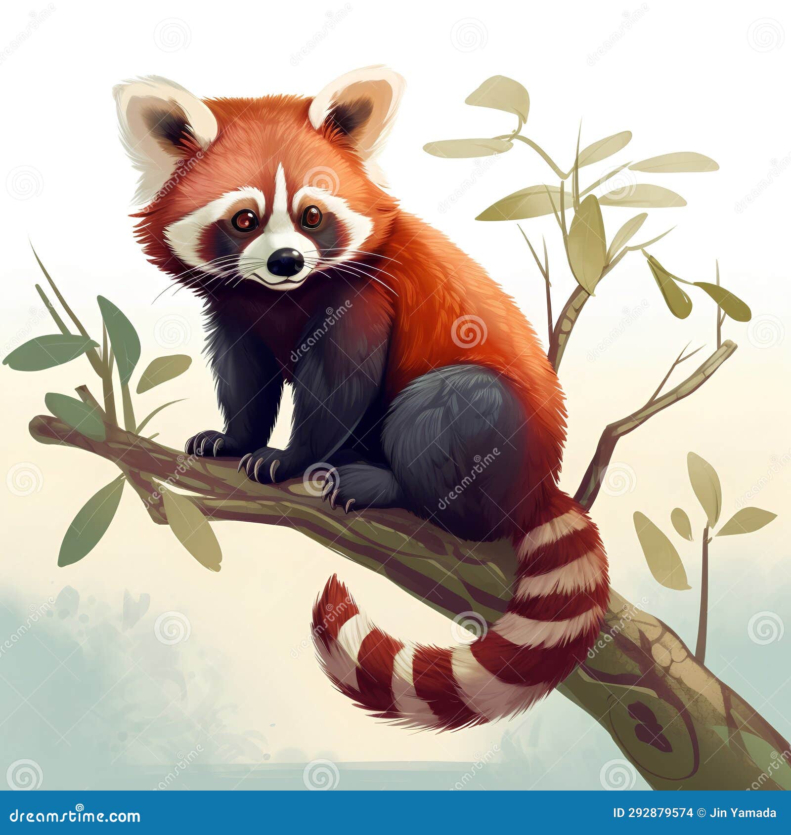 Red Panda Sitting on a Branch of a Tree, Vector Illustration Stock ...