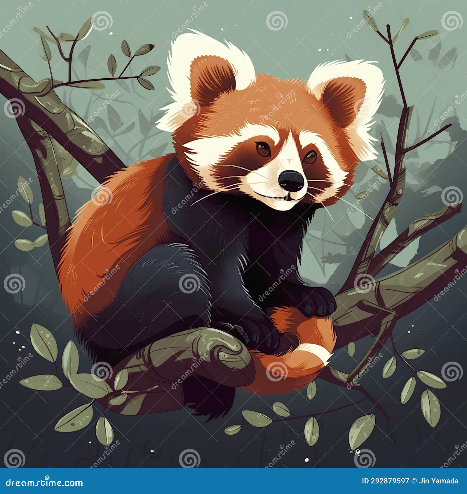 Red Panda Sitting on a Branch of a Tree. Vector Illustration Stock ...