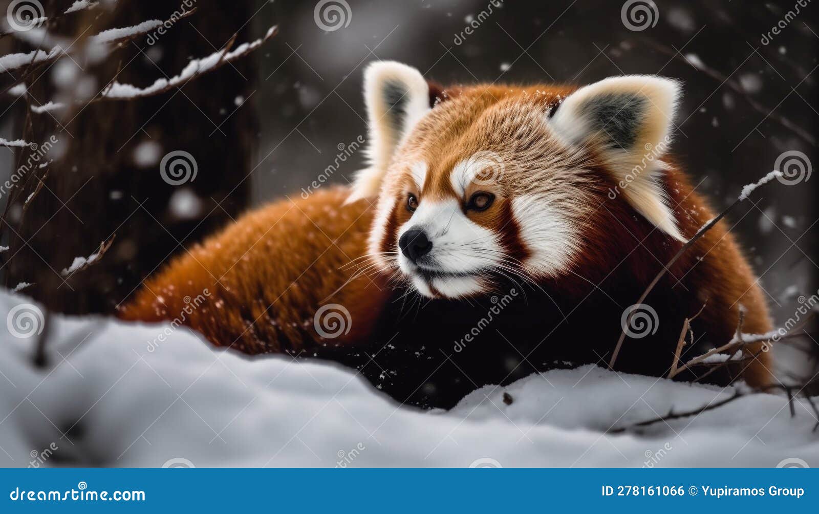 Red Panda Sitting on Snowy Tree Branch Generated by AI Stock Photo ...