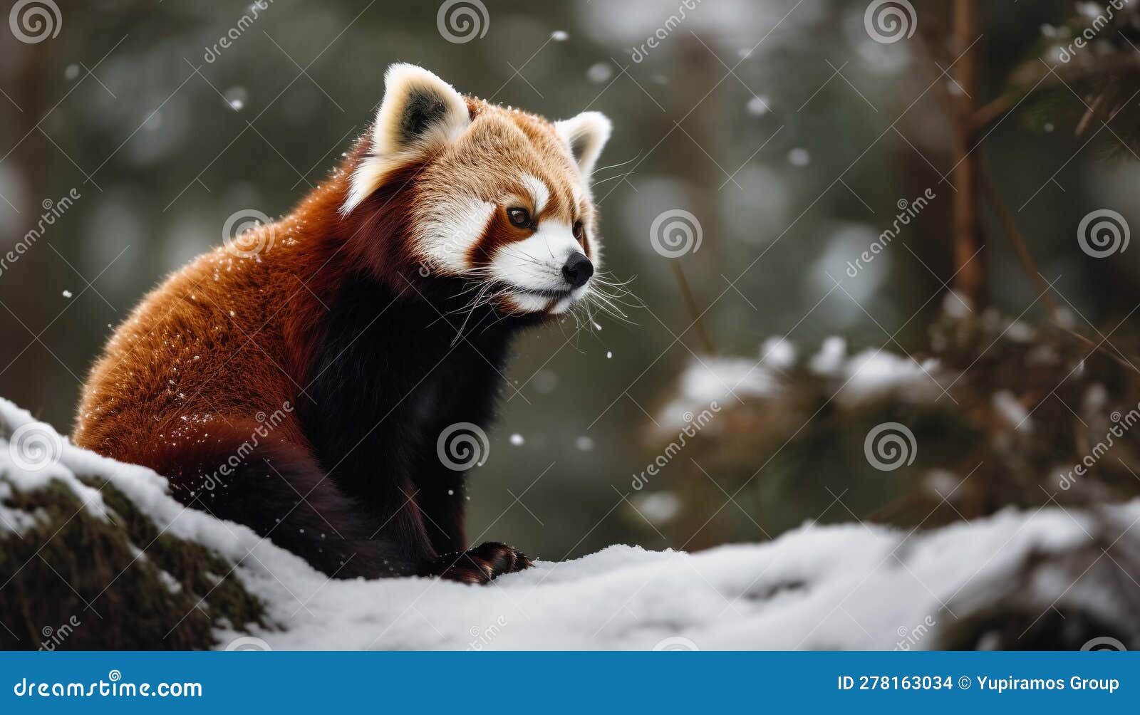 Red Panda Sitting on Snowy Tree Branch Generated by AI Stock Photo ...