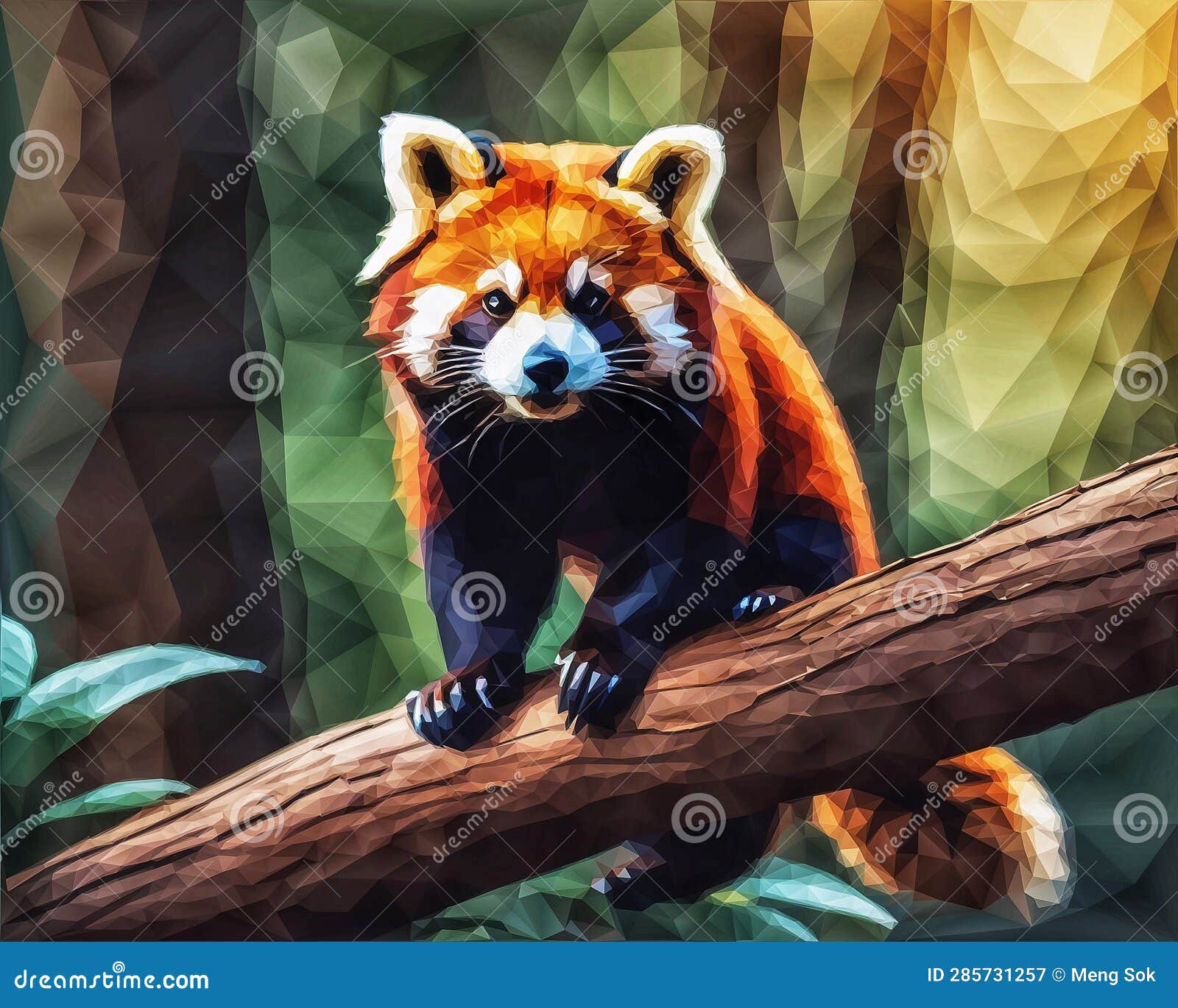 A Red Panda Sitting on Top of a Tree Branch, Stock Illustration ...