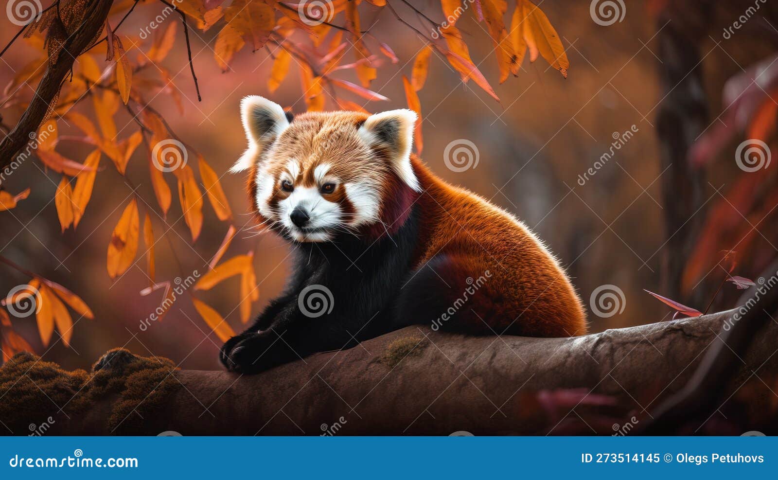 A Red Panda Sitting on Top of a Tree Branch in a Forest Stock ...