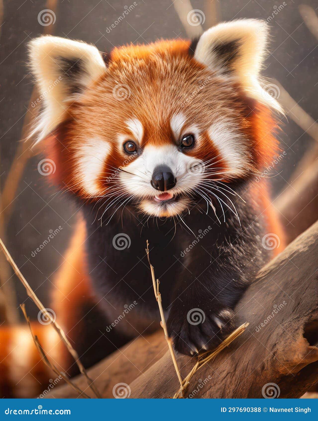 A Red Panda is Sitting on a Tree Branch and Looking at the Camera ...