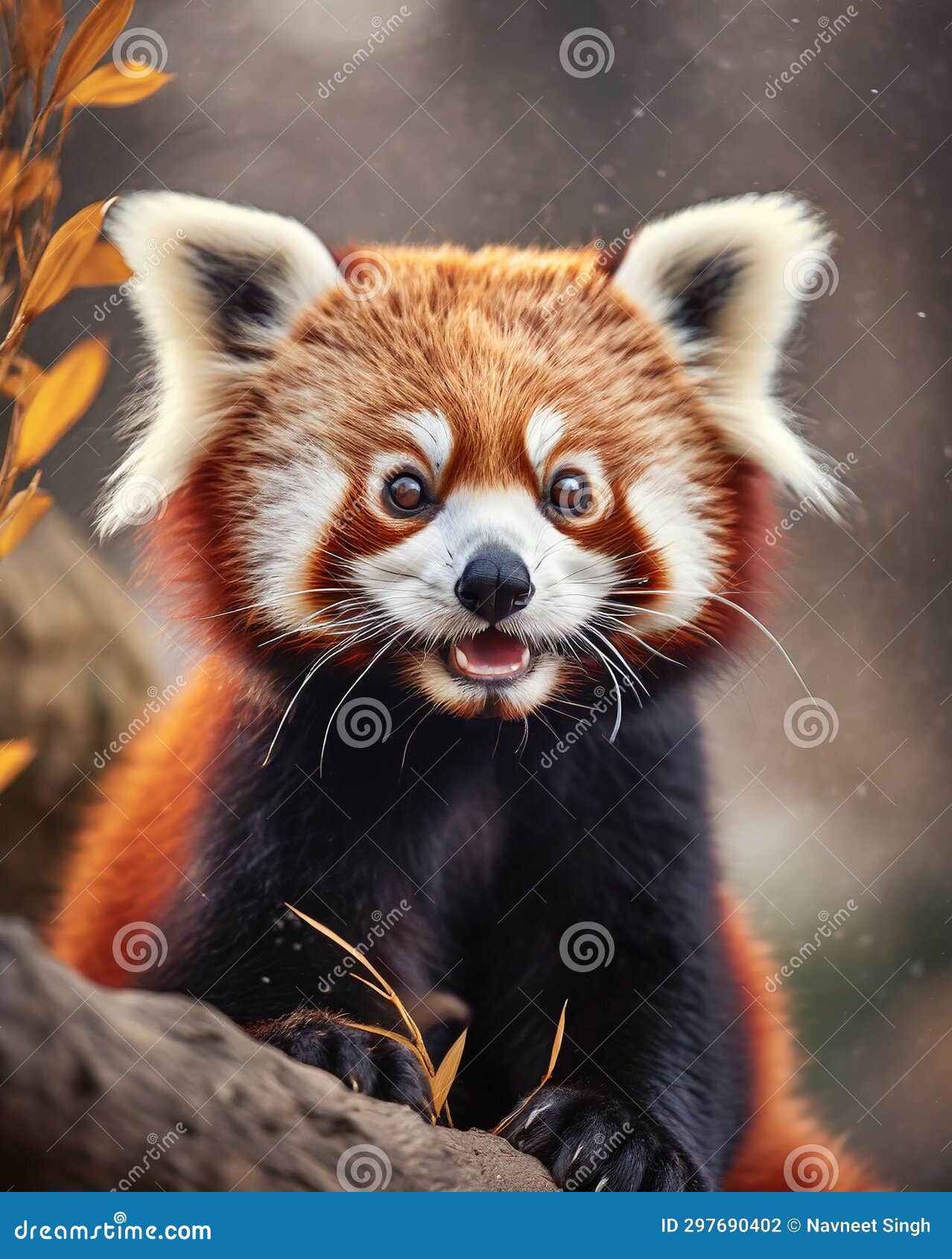 A Red Panda is Sitting on a Tree Branch and Looking at the Camera ...