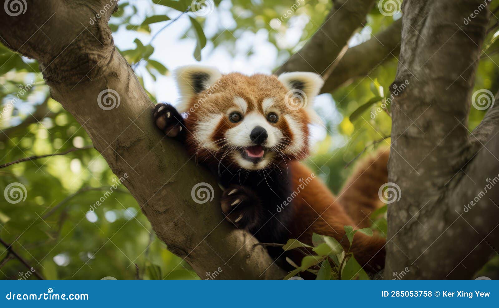 A Red Panda is Sitting in a Tree Stock Illustration - Illustration of ...