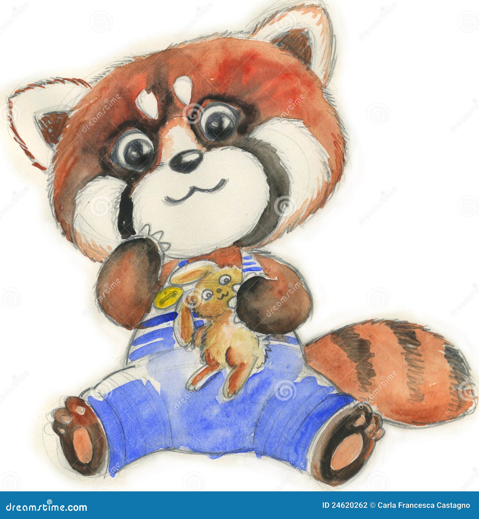 Red Panda with Toy, Watercolor for Children Stock Illustration ...