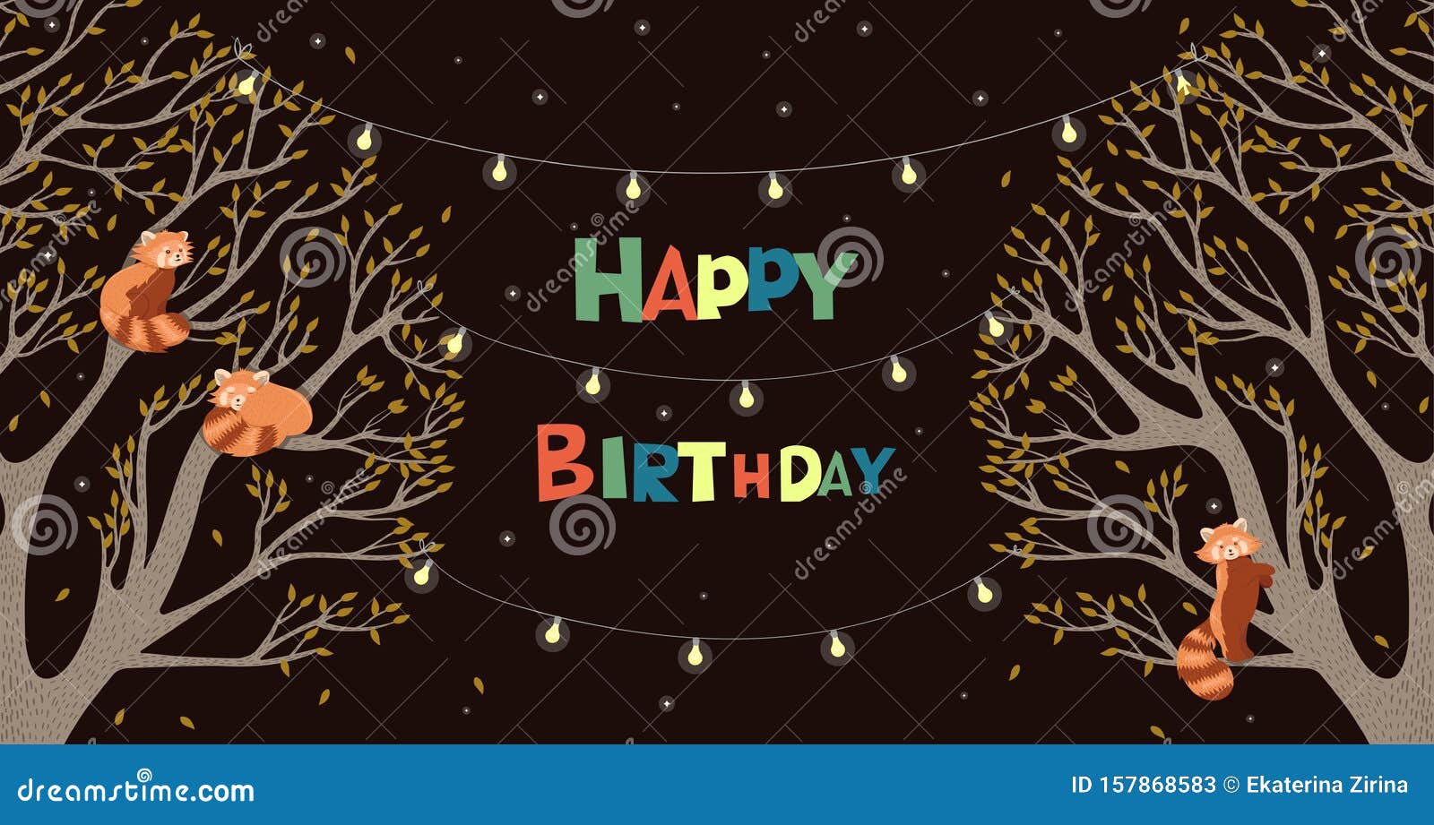 Red Panda in a Tree. Birthday Banner. Vector Graphics Stock ...