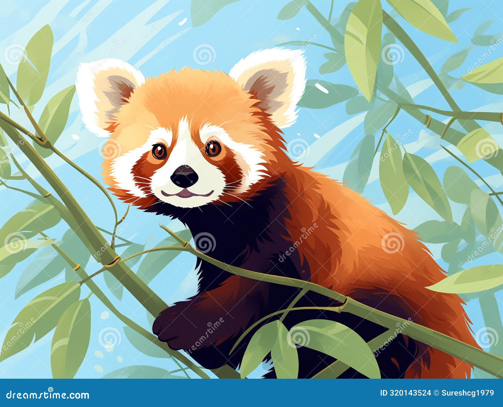 Red panda on a tree branch stock illustration. Illustration of style ...