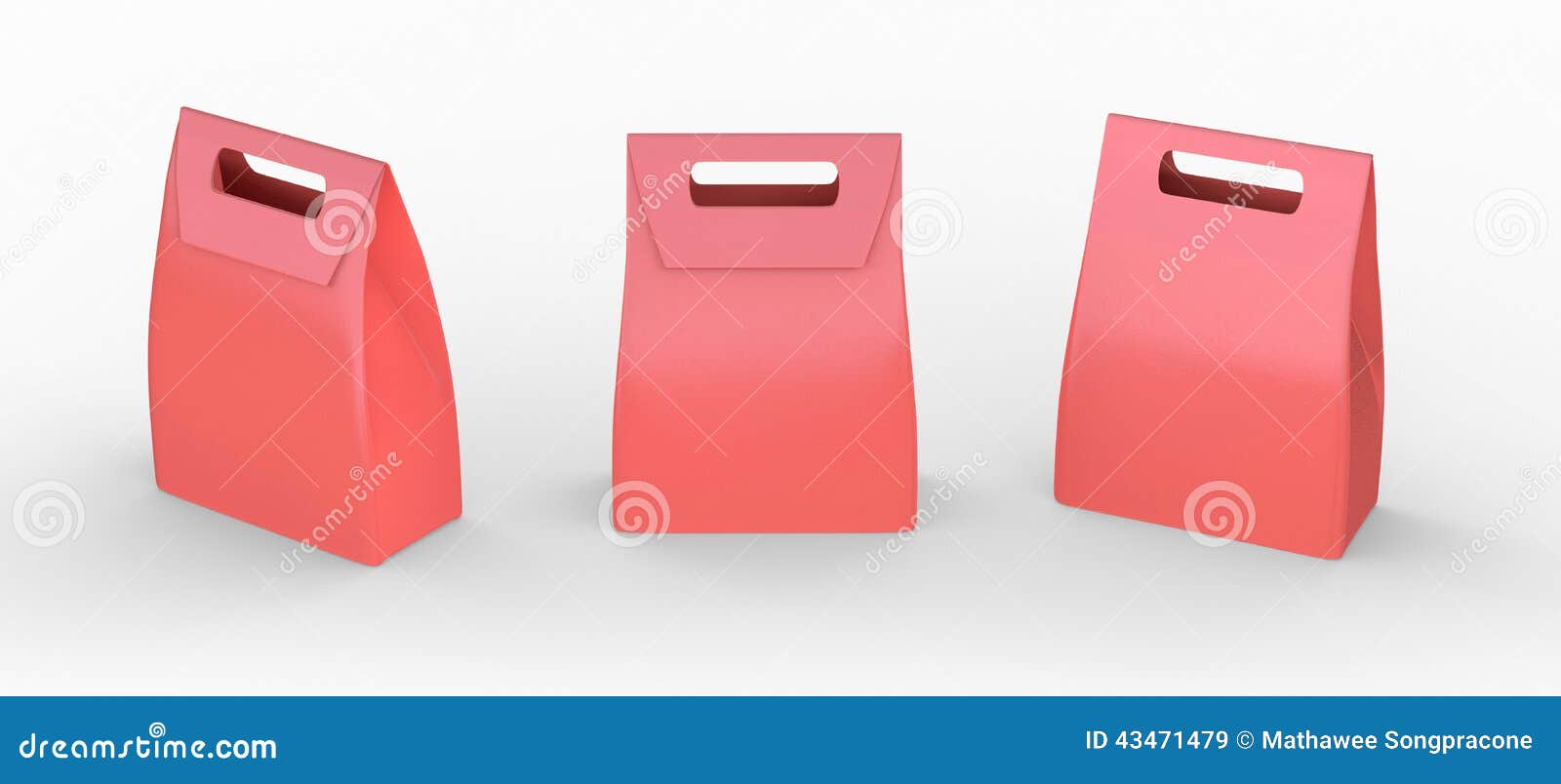 Red Paper Bag Folded Package with Handle, Clipping Path Include Stock ...