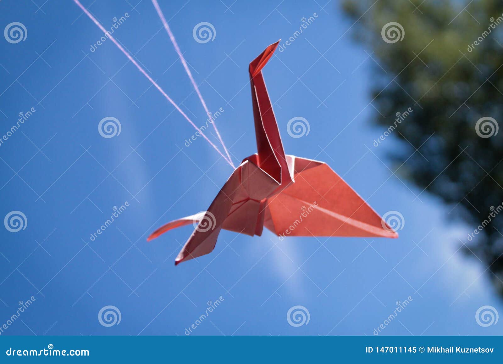 Red Paper Bird Origami Crane on Sky Stock Image - Image of oriental ...