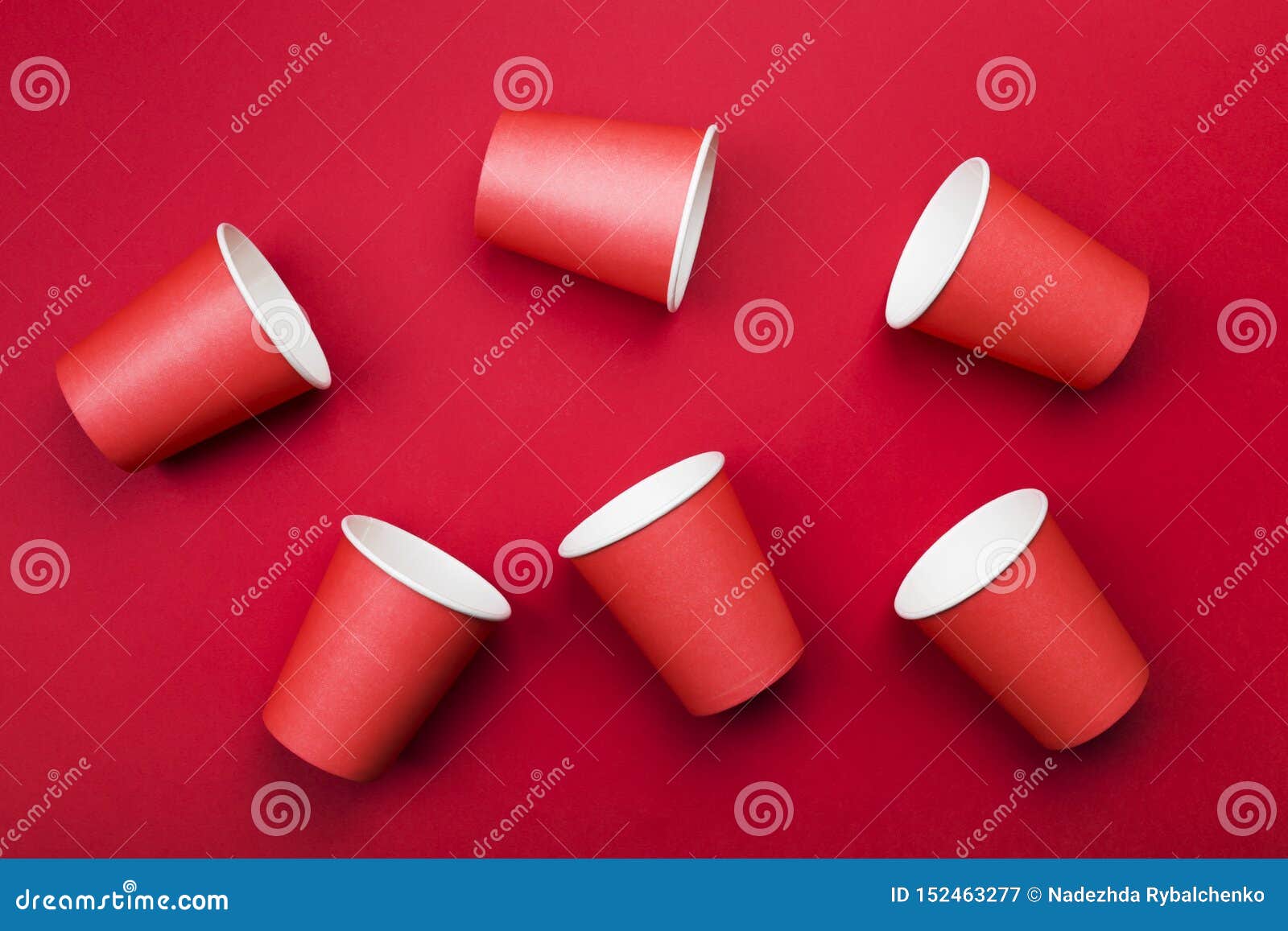 Red Paper Cups on Red Background. Top View Stock Image - Image of space ...