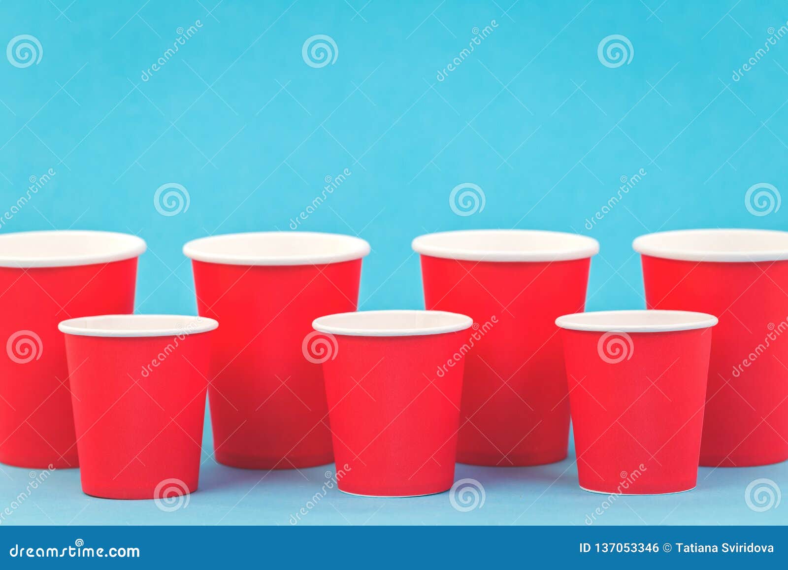 Red Paper Cups Rows on Blue Background Stock Photo - Image of colorful ...