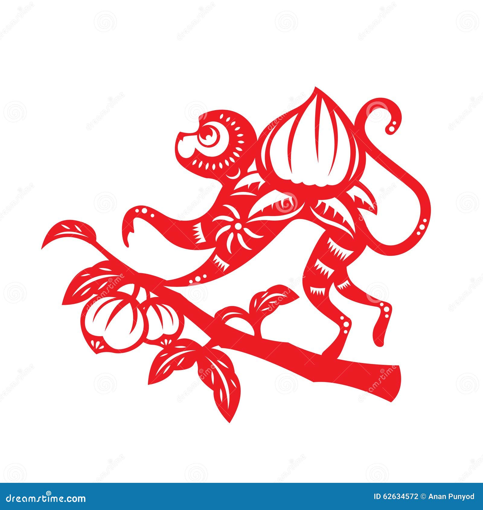 Red Paper Cut Monkey Zodiac Symbol (monkey and Peach) Stock Vector ...