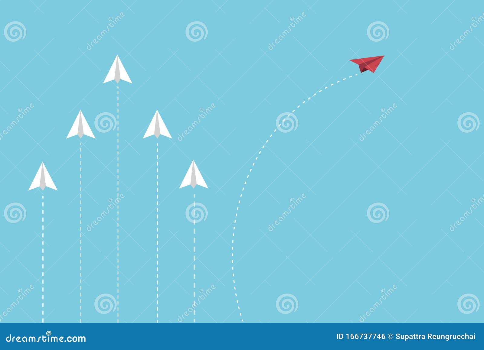 The Red Paper Flying Out from White Paper Planes Group. Stock ...