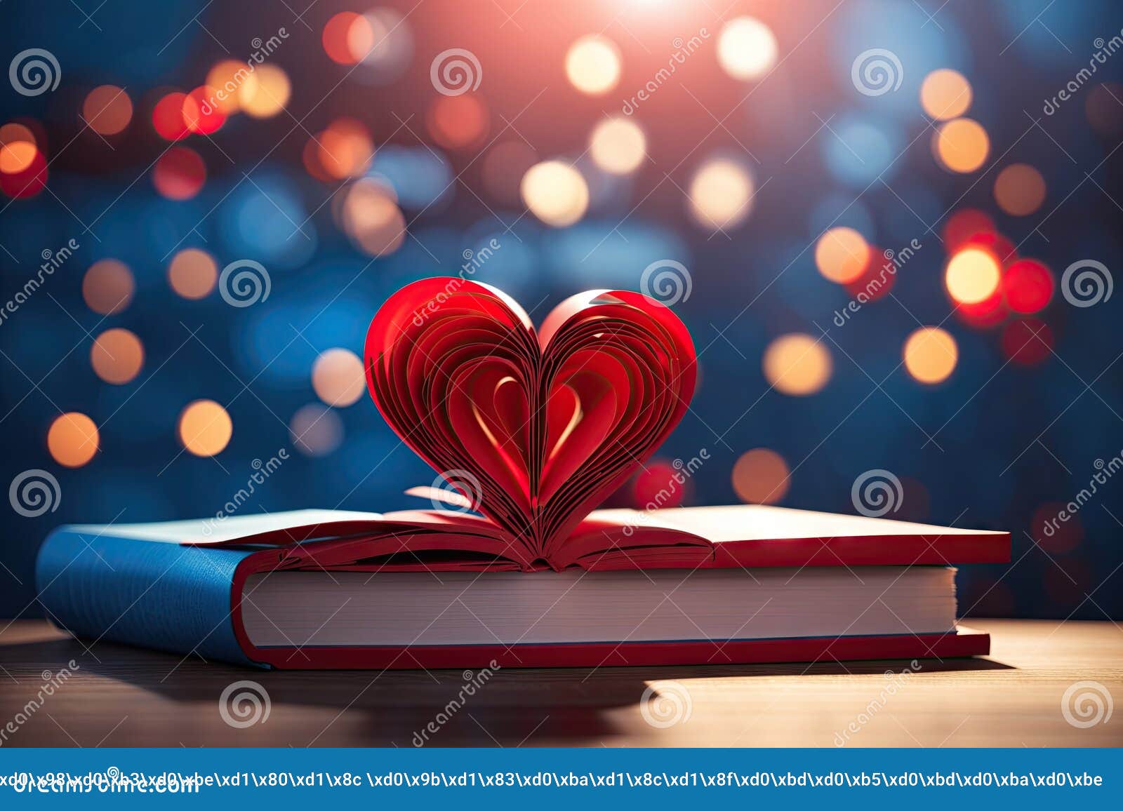 Red Paper Heart on Stack of Books on Blue Background. Ai Generative ...