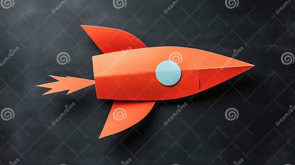 A Red Paper Rocket Ship with a Blue Button Stock Illustration ...
