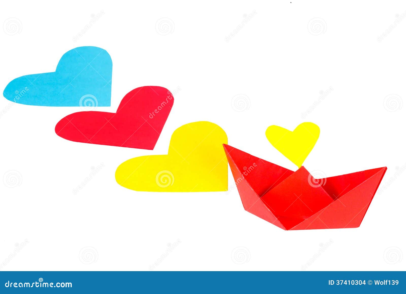 Red Paper Ship with Heart Shape and Colored Path Stock Photo - Image of ...