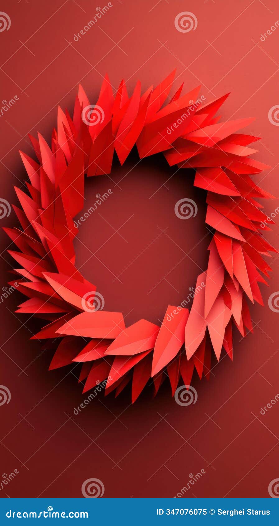 Red Paper Wreath with Sharp, Angular Folds on a Matching Red Background ...