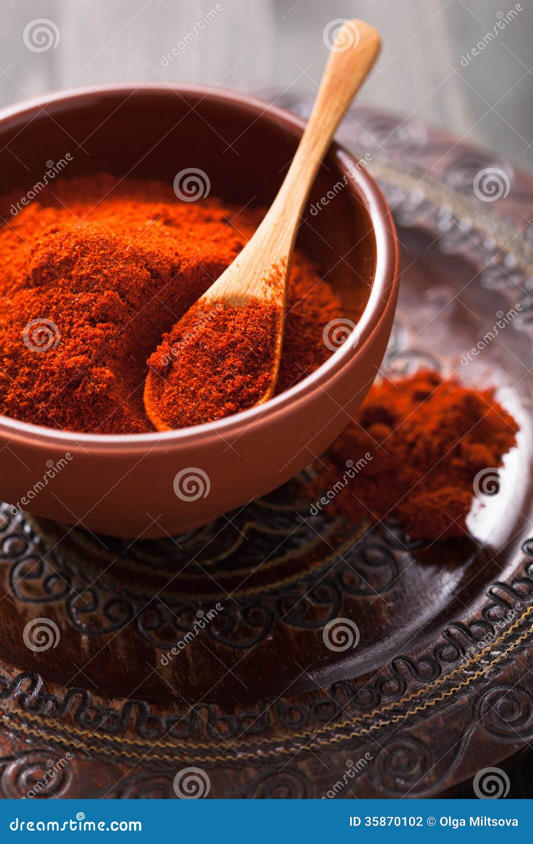 Red Paprika Powder Spice in Bowl Stock Photo - Image of healthy ...