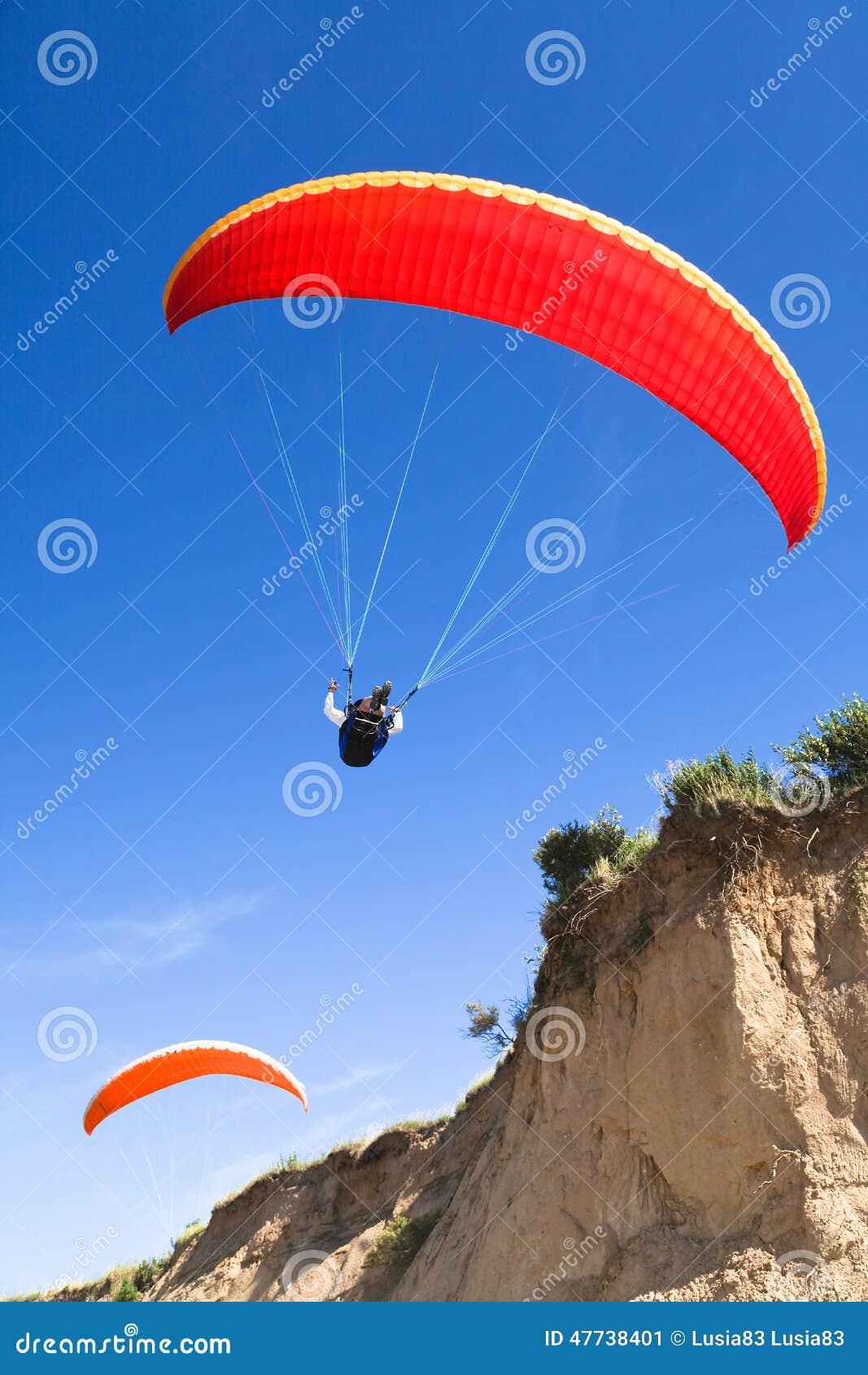 Red Paraglider on the Blue Sky Stock Image - Image of athlete, outdoor ...