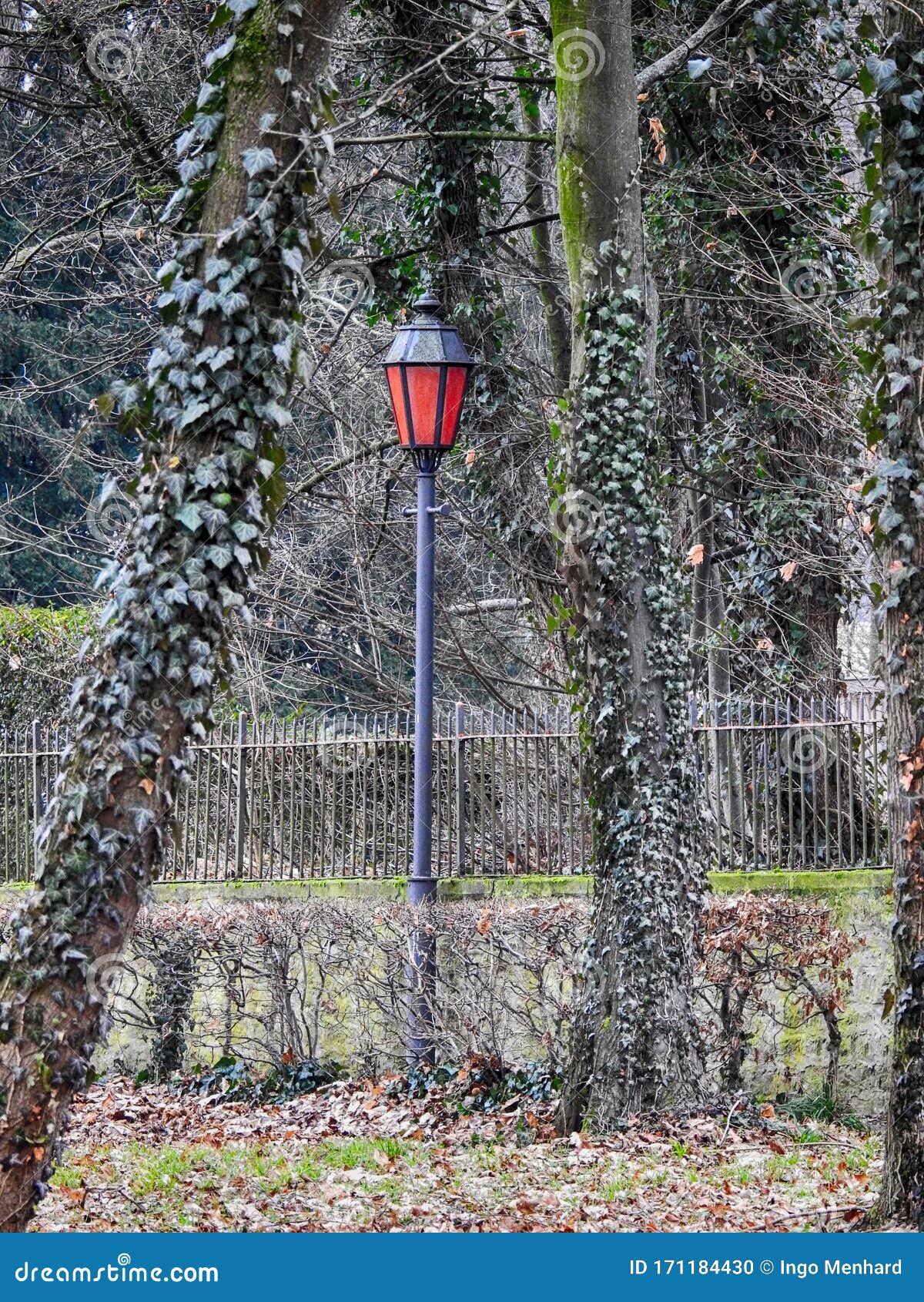 Red park lamp stock photo. Image of tree, light, outdoors - 171184430