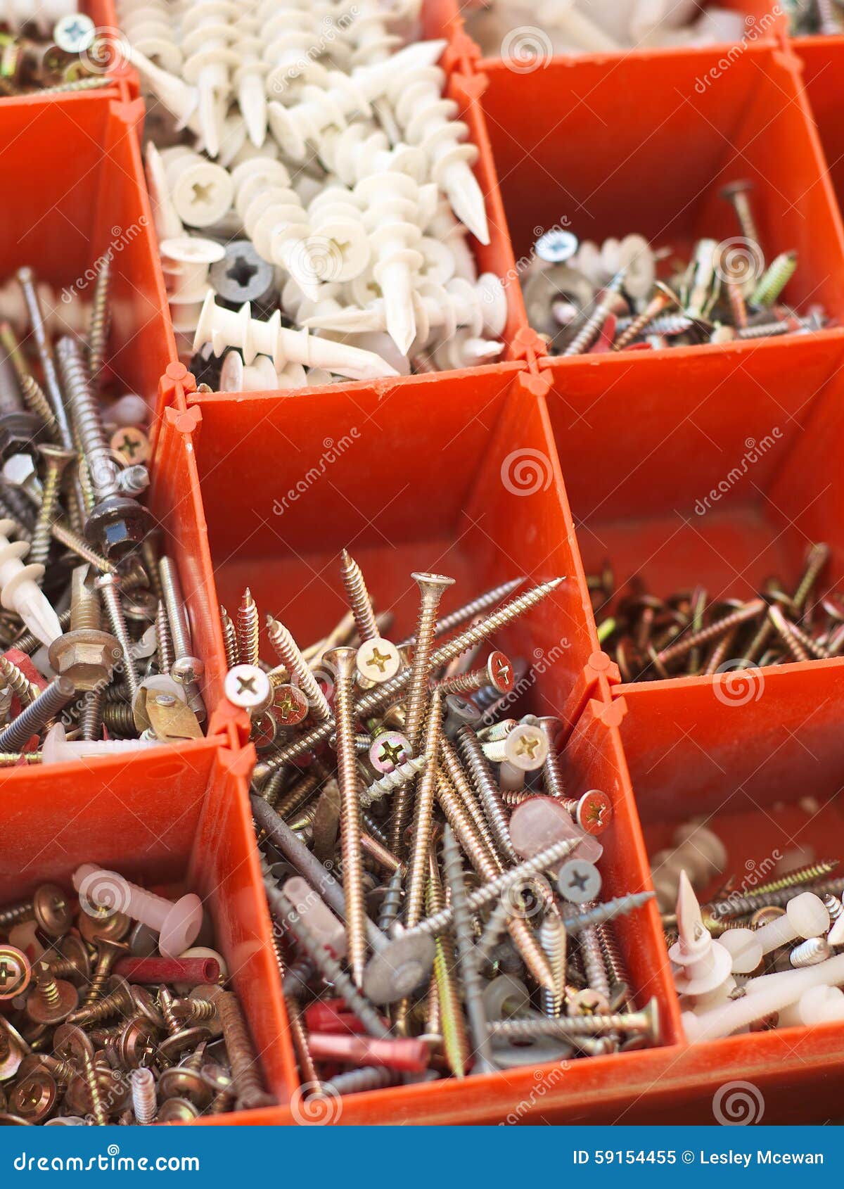 Red Partitioned Box of Electricians Screws Stock Image - Image of tool ...