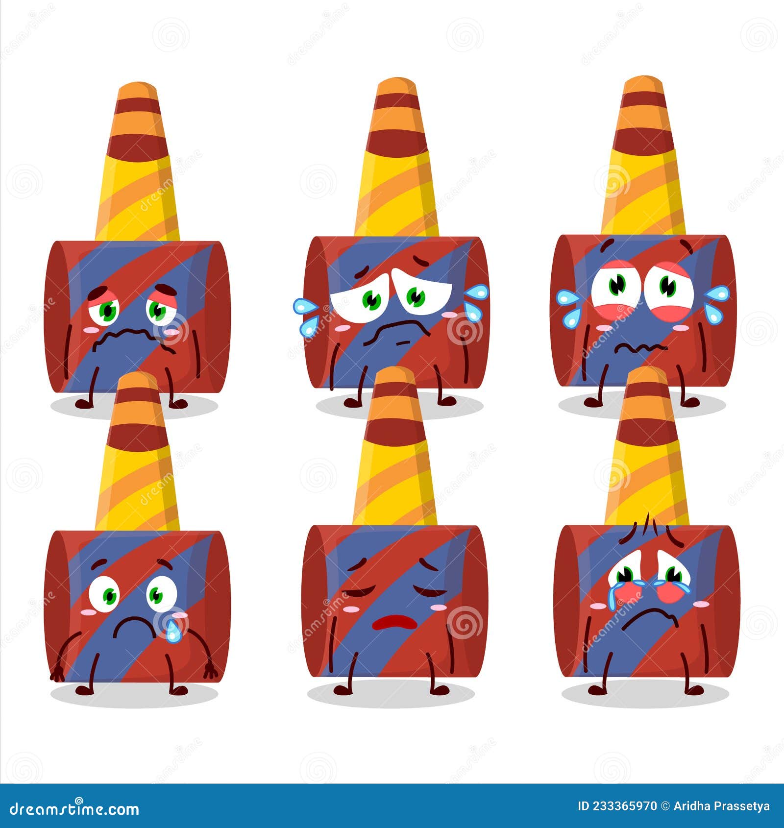 Red Party Blower Cartoon Character with Sad Expression Stock Vector ...