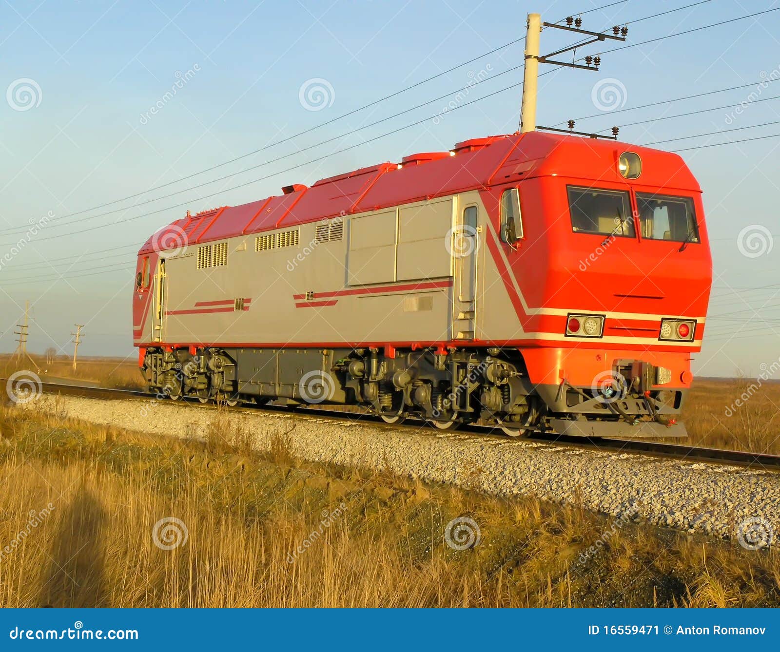 Red Passenger Locomotive at Evening Stock Image - Image of objects ...