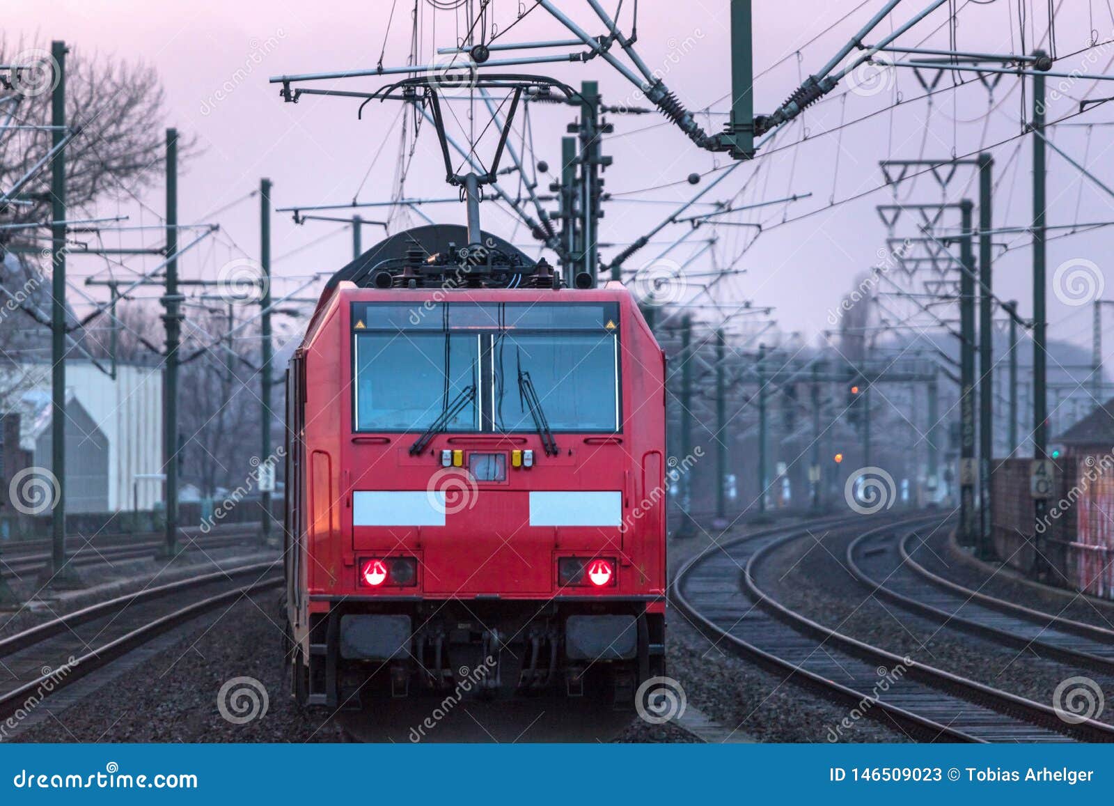 Red Passenger Train in the Evening Stock Image - Image of public ...