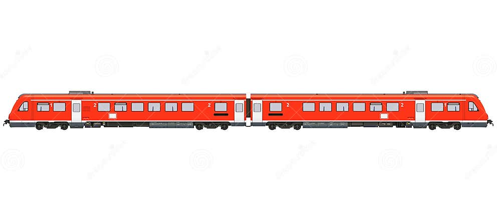 Red Passenger Train Side View 3D Rendering Stock Illustration ...