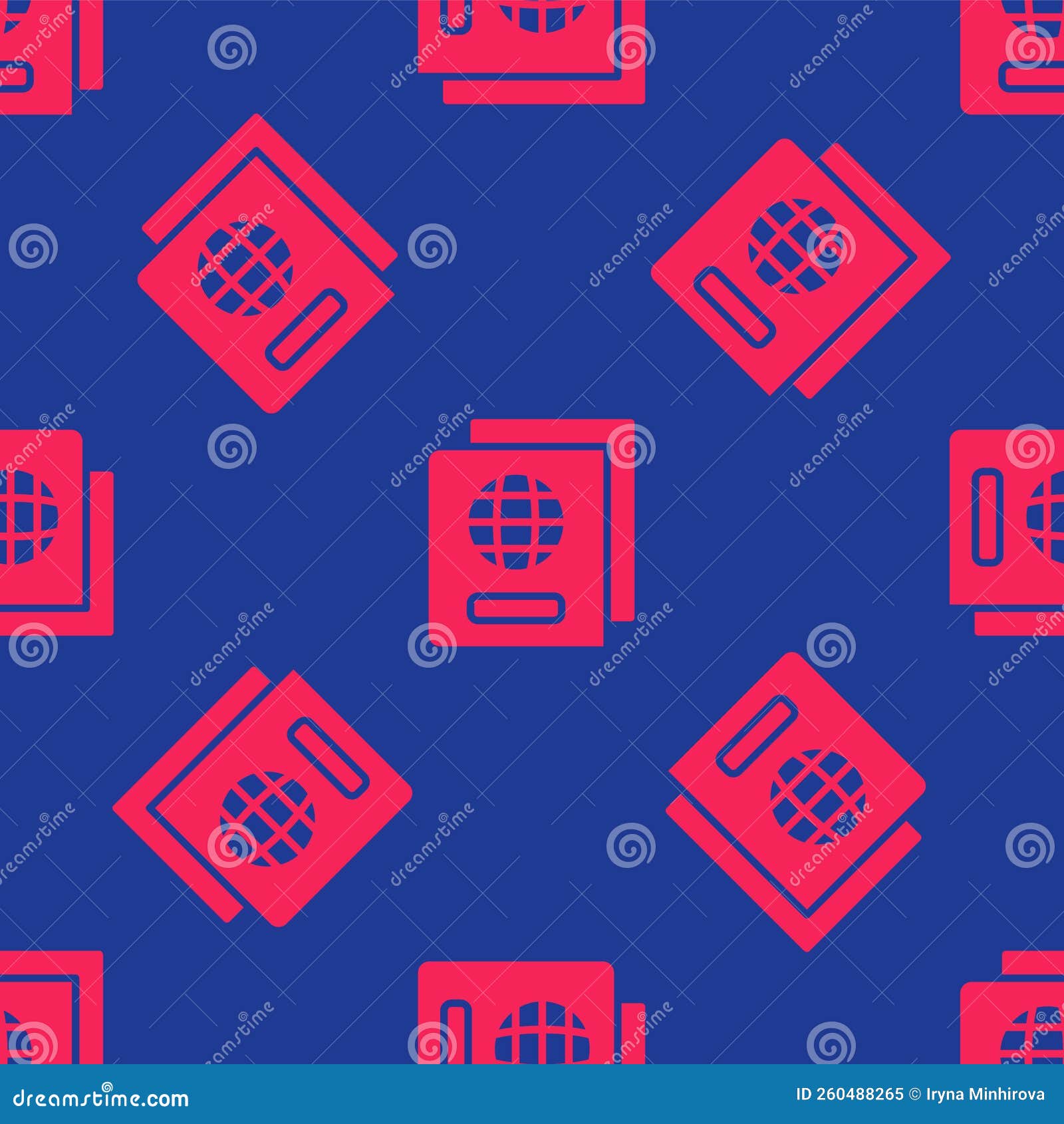 Red Passport with Biometric Data Icon Isolated Seamless Pattern on Blue ...