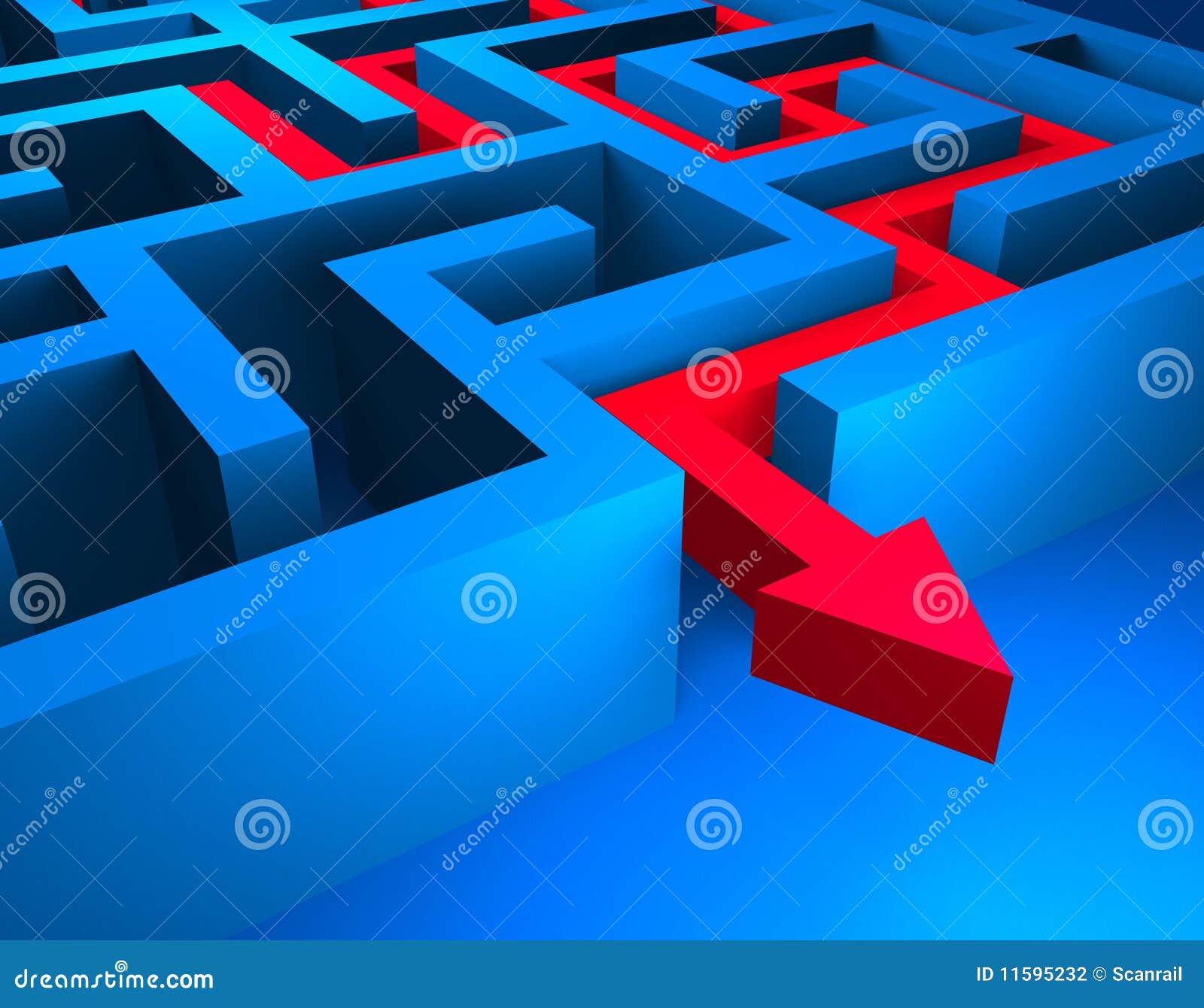 Red Path Across Blue Labyrinth Stock Illustration - Illustration of ...