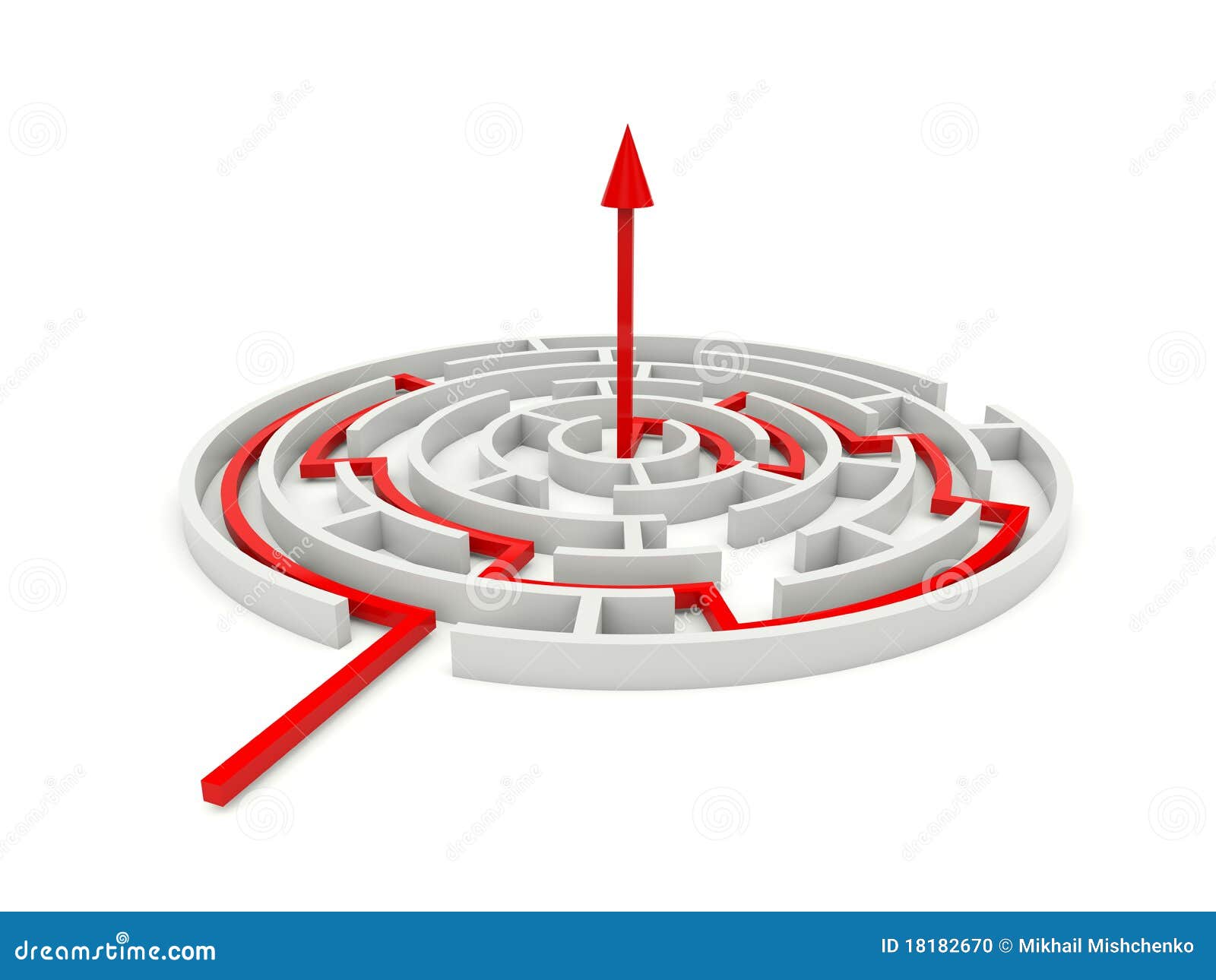 Red Path Across Round Labyrinth Stock Illustration - Illustration of ...