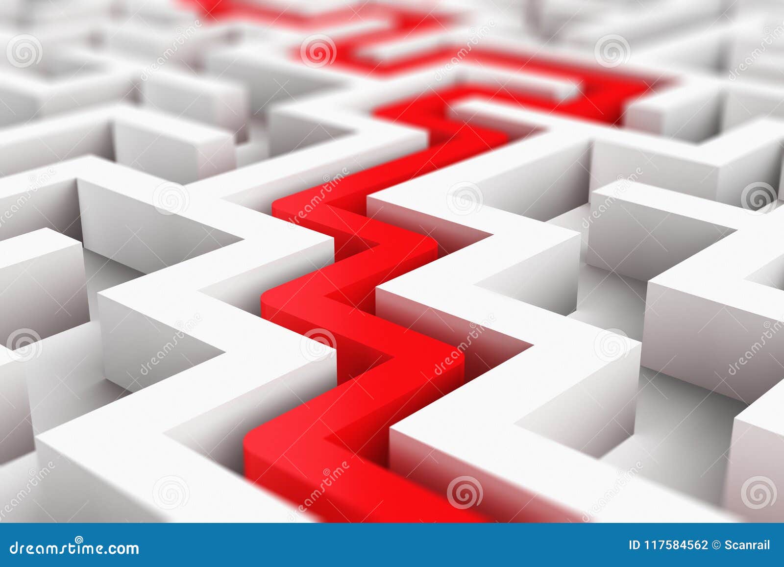 Red Path Across White Endless Labyrinth Stock Illustration ...