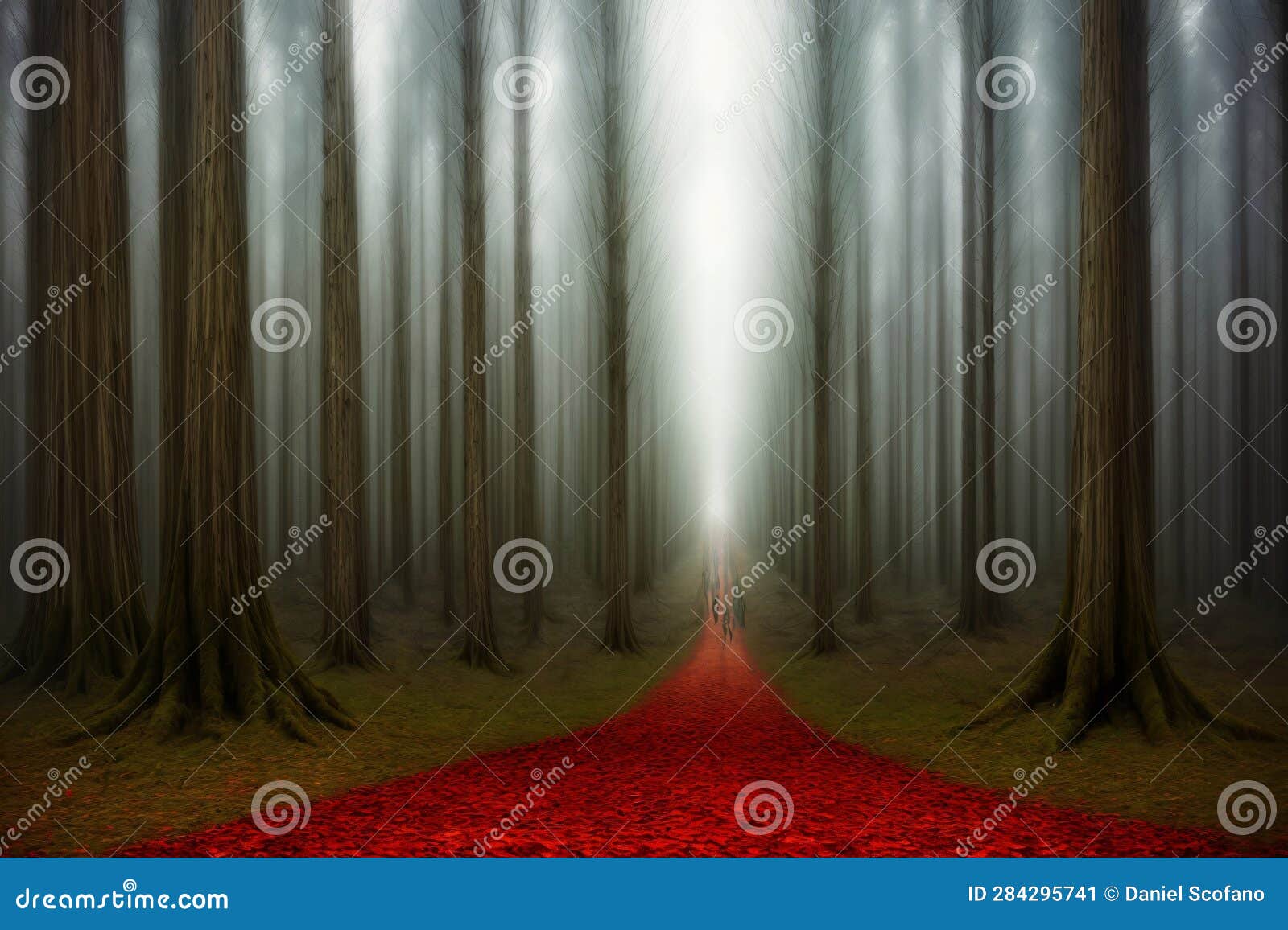 A Red Path in the Middle of a Forest. Generative AI Stock Illustration ...