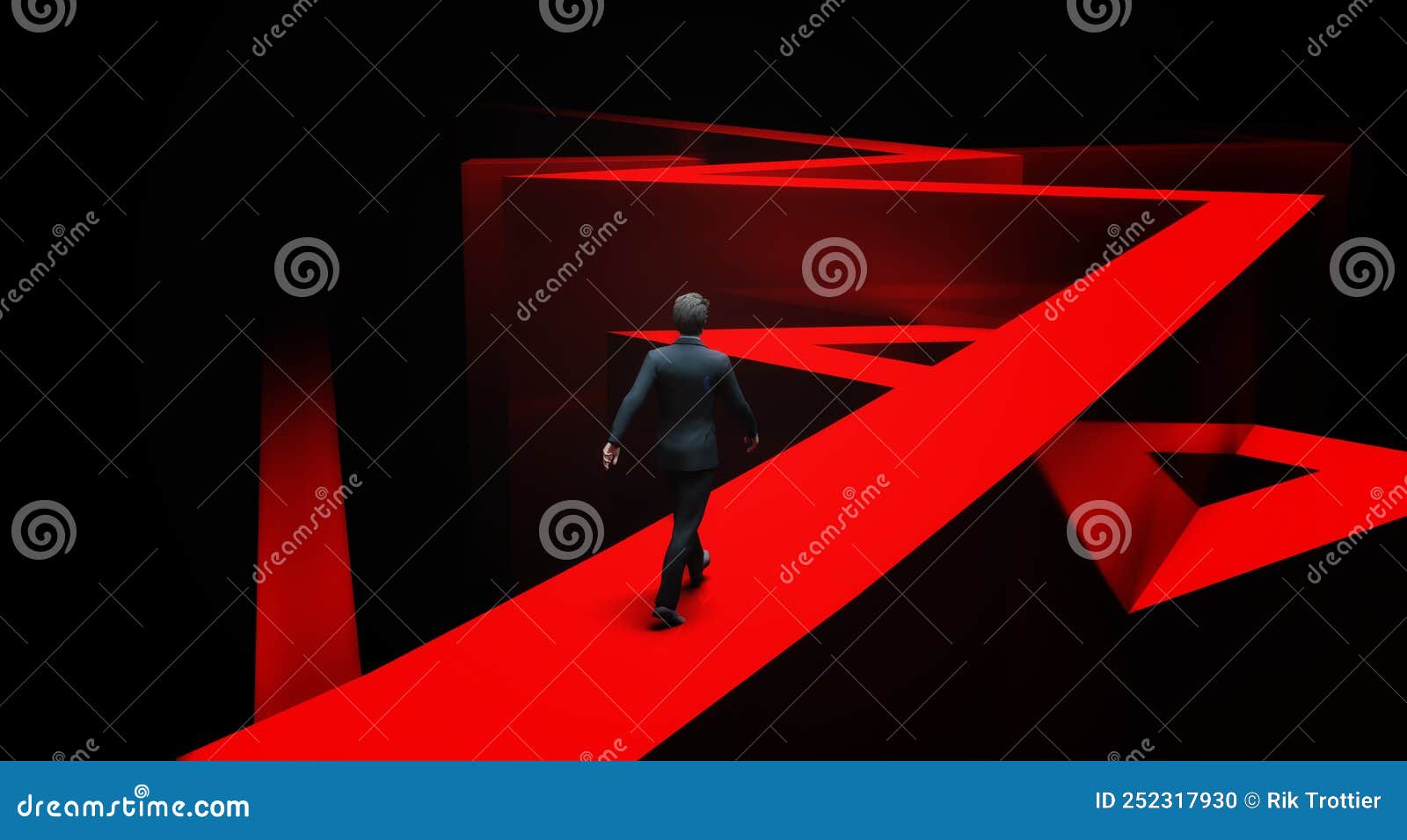 Red Paths through a Black Environment Stock Illustration - Illustration ...