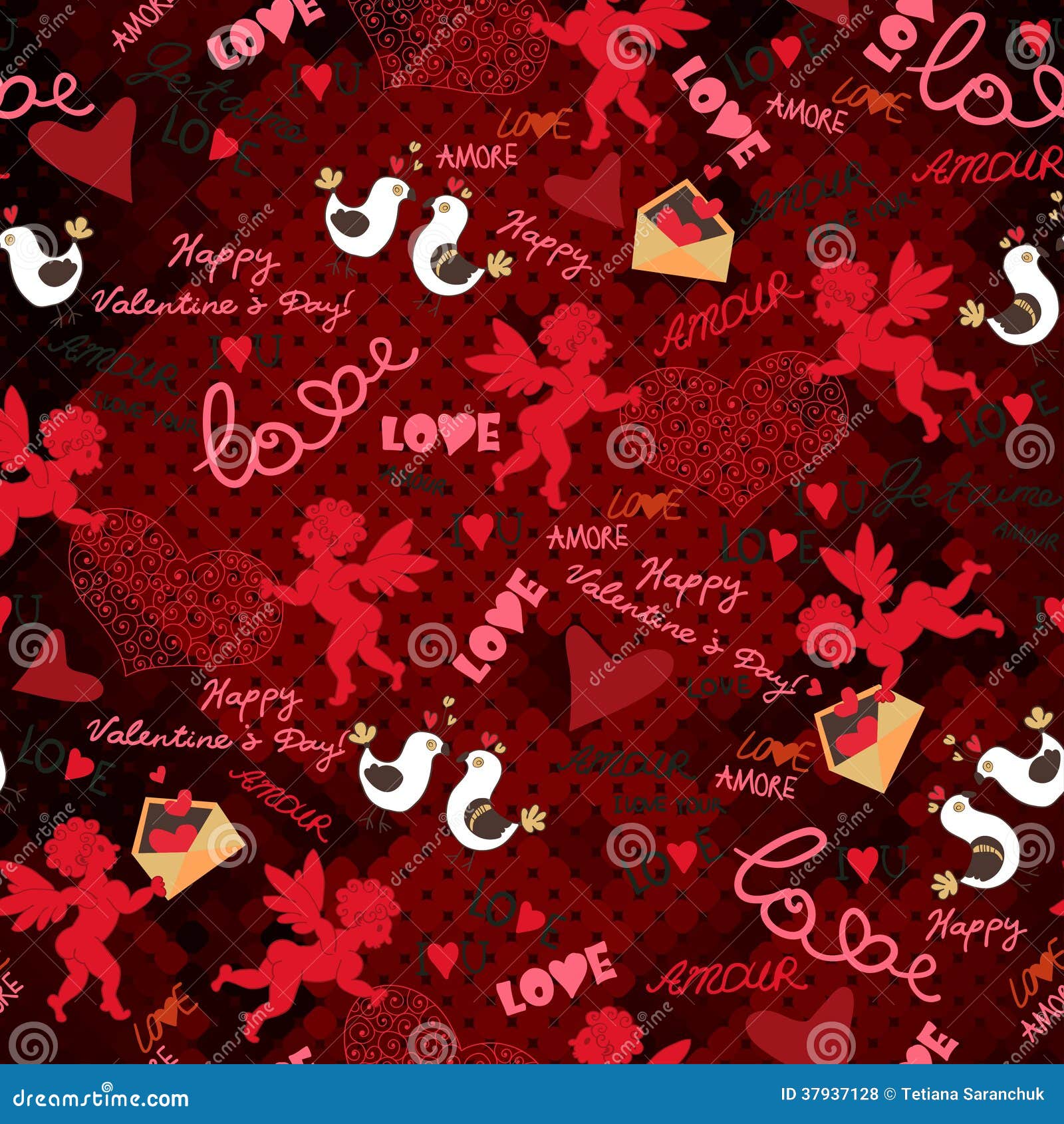 Red Pattern with Angels. Mosaic Stock Vector - Illustration of little ...