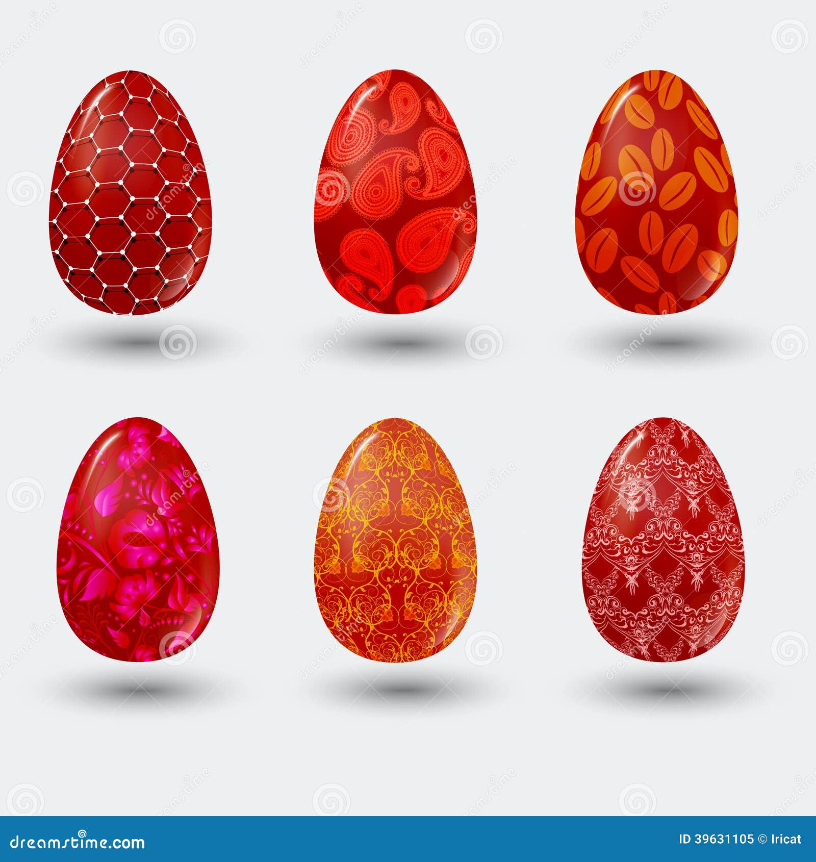 Red Patterned Easter Eggs with Shadow on Gray Background Stock Vector - Illustration of eggs ...