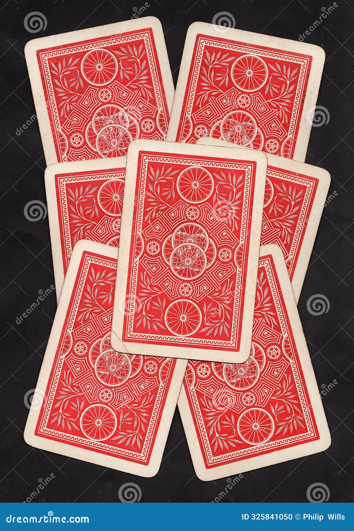 Red Patterned Vintage Playing Card Backs. Stock Photo - Image of cards ...