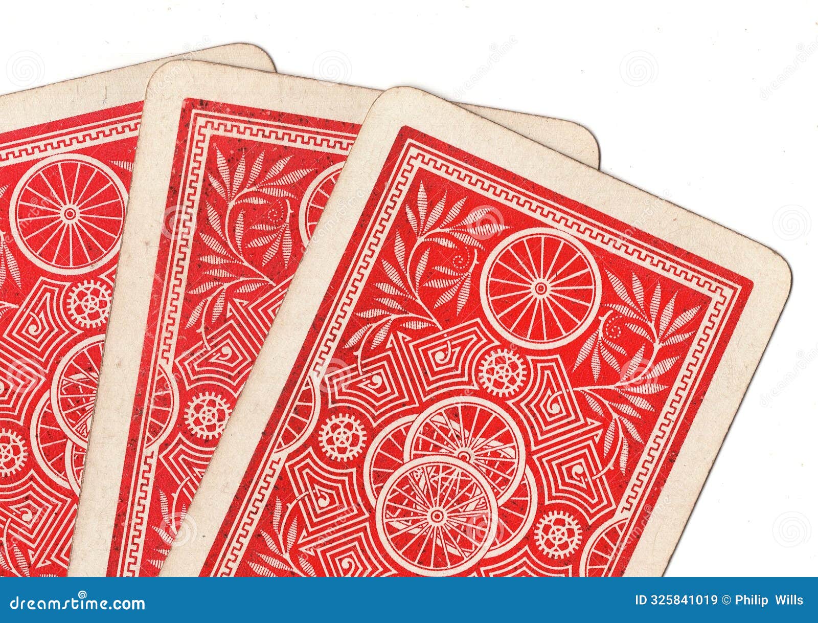 Red Patterned Vintage Playing Card Backs. Stock Image - Image of ...