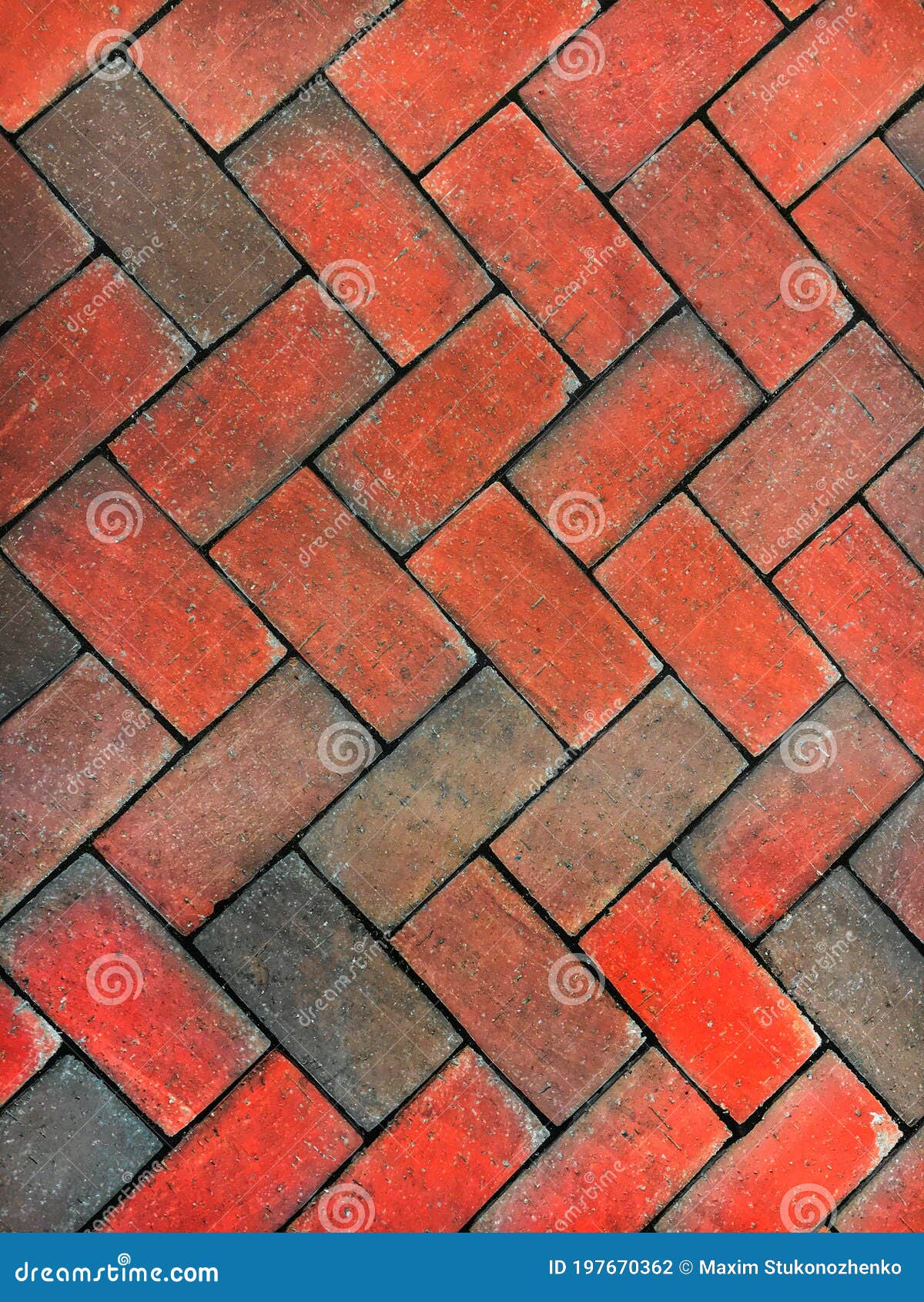 Red Paving Slabs Neatly Laid with a Herringbone Pattern. Sidewalk ...
