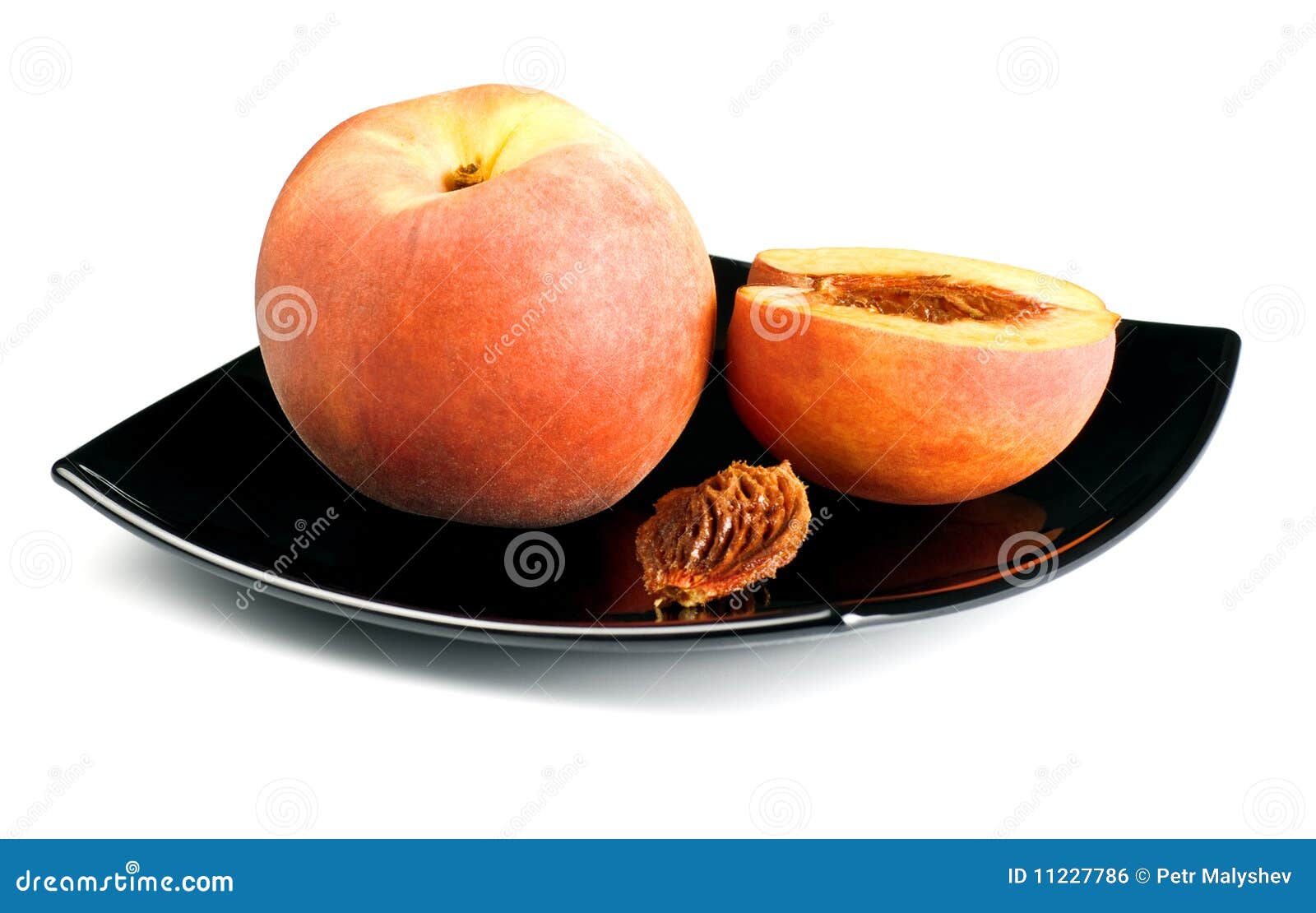 Red Peaches with Pip on Black Dish Stock Photo - Image of peaches ...