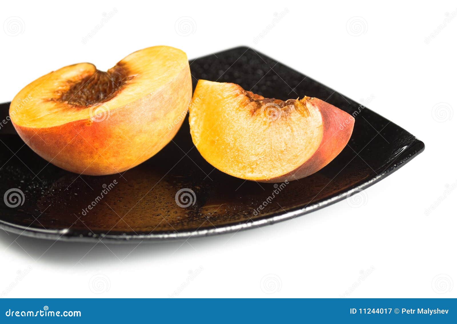 Red Peaches Slices on Black Dish Stock Image - Image of apricots ...
