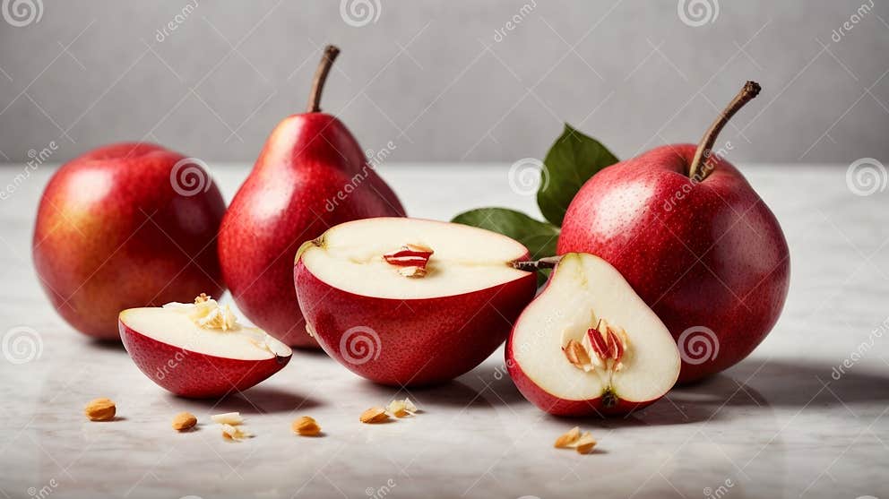 Red Pear with Cut Piece on a White. Isolated Stock Illustration ...