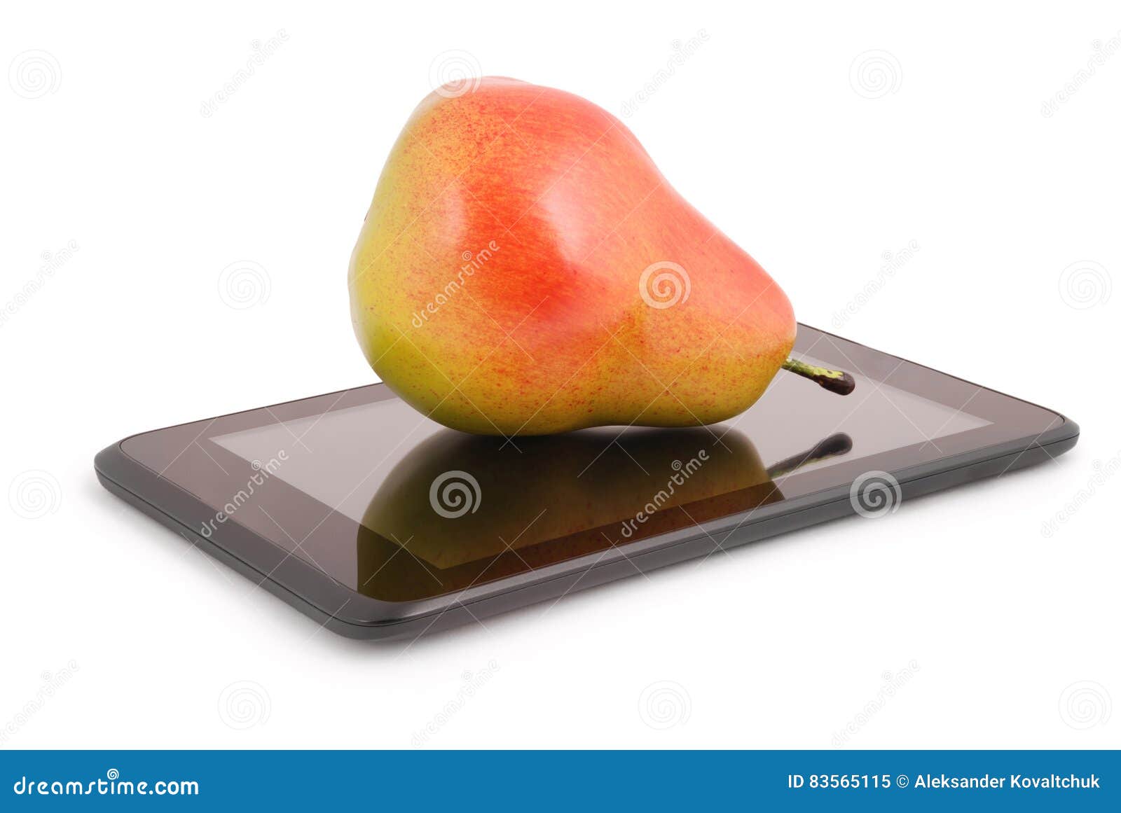 Red Pear on a Tablet PC Clipping Path Stock Image - Image of touch ...