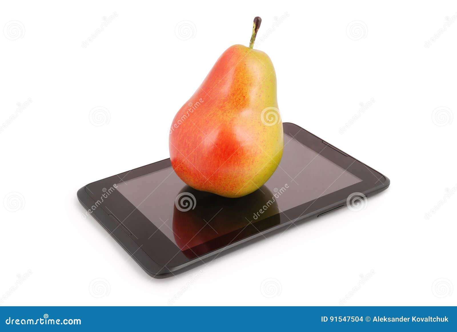 Red Pear on a Tablet PC Clipping Path Stock Photo - Image of color ...